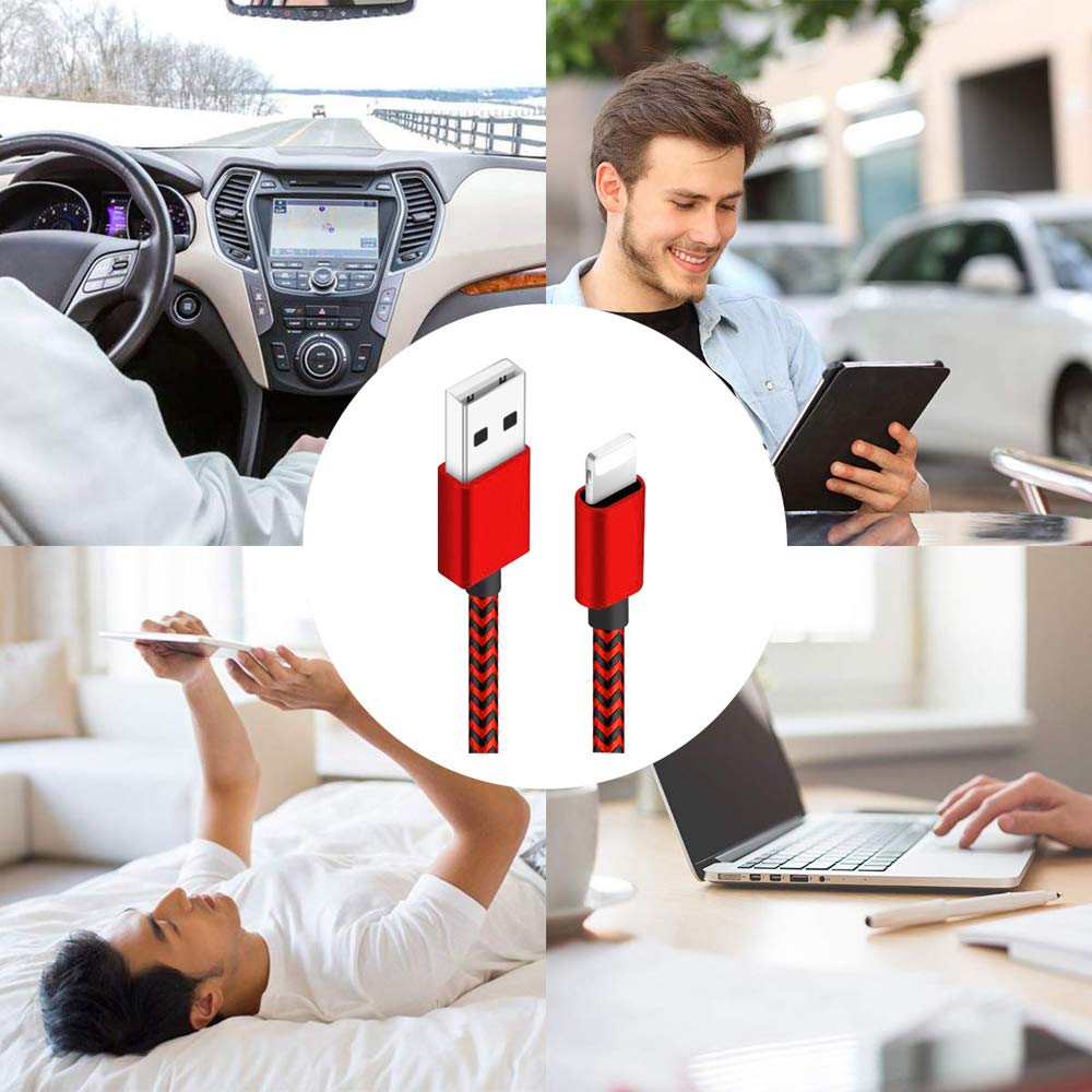 GeydrQ iPhone Charger Cable MFi Certified 5 Pack 3FT 3FT 6FT 6FT 10FT Lightning Fast Charging High Nylon Braided USB Cable Data Sync Compatible with iPhone 14 13 12 11 Pro MAX iPad AirPods