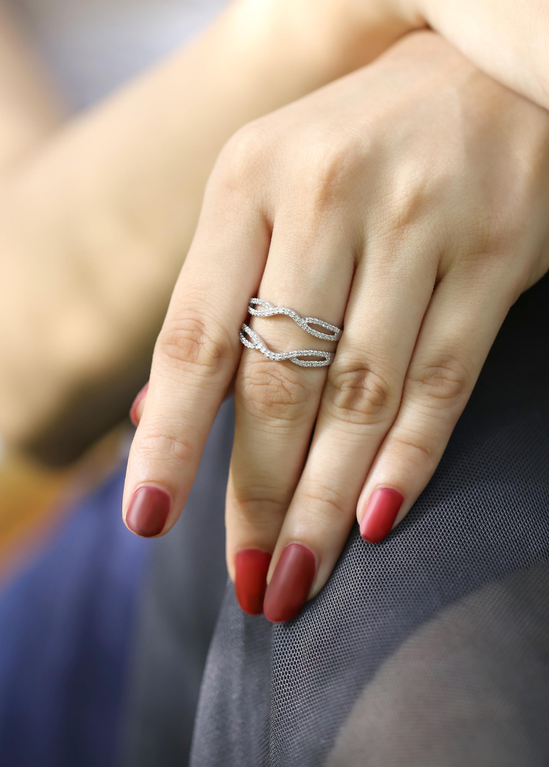 Dazzlingrock Collection Round White Diamond Split Shank Enhancer Guard Wedding Ring (0.35 ctw) in 10K White Gold, Size 5.5