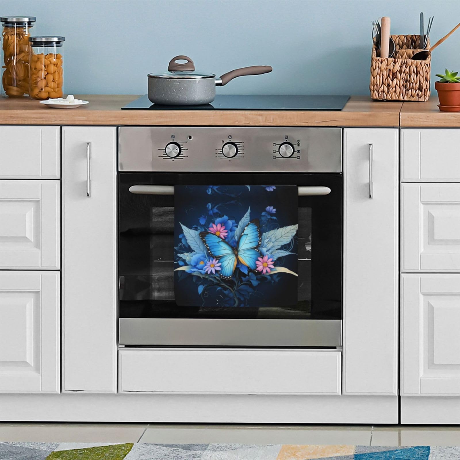 Dujiea Blue Butterfly Flower Kitchen Dish Towels Decorative Hand Towels Absorbent Microfiber Towel Multipurpose for Bathroom Hotel Gym Spa 15 X 27 Inches