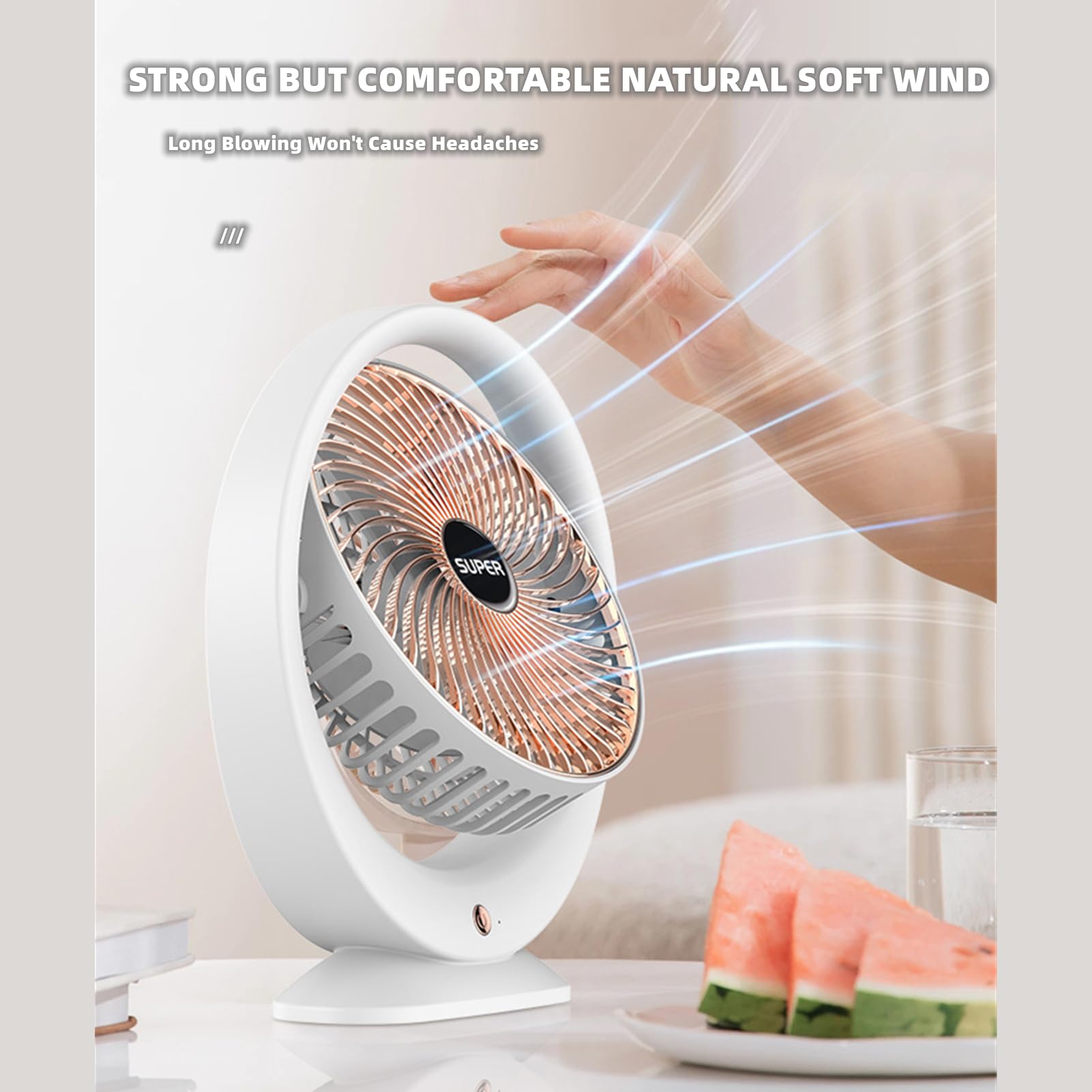Chchmu USB Desk Fan 8in Desktop Table Fans Personal Quiet Fan with Strong Airflow Portable & Suspensable Cooling Fan with Head Adjustable for Home Bedroom Office Table & Desktop, Gold