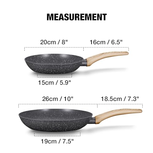 KOCH SYSTEME CS 10 Inch Frying Pans Nonstick, Ultra Non Stick Black Marble Omelet Pan with Ergonomic Bakelite Handle, Aluminum Skillets with Honeycomb Design on Inner Surface