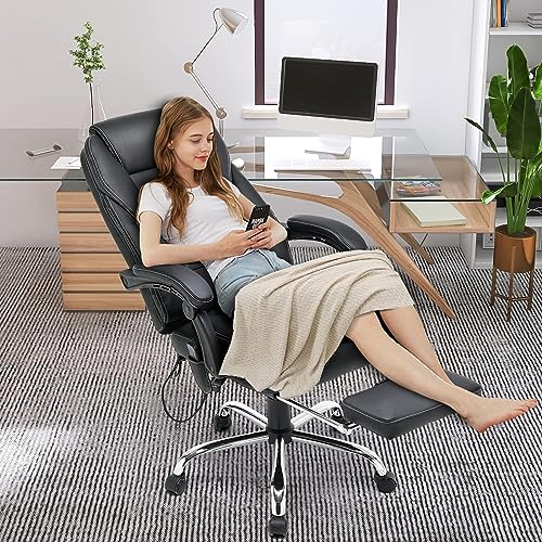 HOMREST Executive Office Chair, Massage Heated Desk Chair with Ergonomic High Back PU Leather Computer Chair with Footrest Lumbar Support for College Dorm (Black)