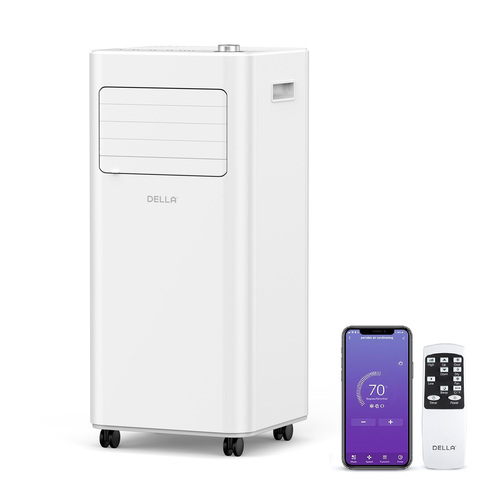 DELLA Smart WiFi Enabled 10000 BTU Portable Air Conditioner Cools Up To 450 Sq. Ft. Work with Alexa,Geo Fencing Cooling, Dehumidifier & Fan Portable AC Unit w/Remote Control & Window Kit,