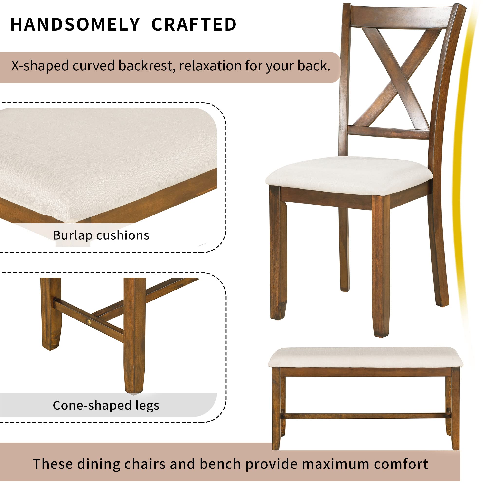 Cutimrke 5-Piece Faux Marble Kitchen, Furniture 4 Nested Nails Decor, Table/Chairs Set for Dining Room, Cushion, White/Beige + Black