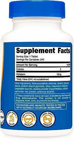 Nutricost Melatonin 10mg, 240 Tablets - 10mg Per Serving, Non-GMO, Gluten Free
