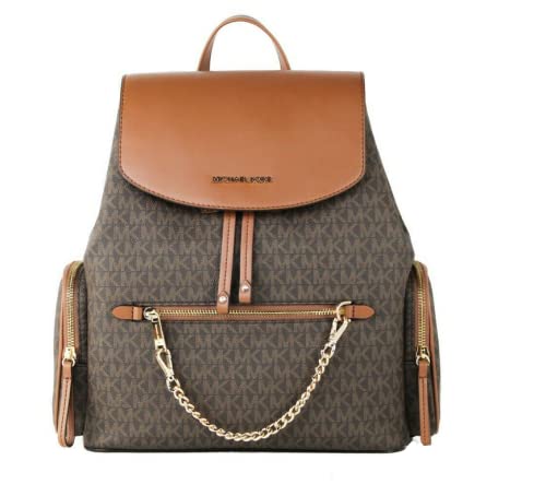 Michael Kors Jet Set Large Signature PVC Chain Backpack Flap Book Bag (brown sig)