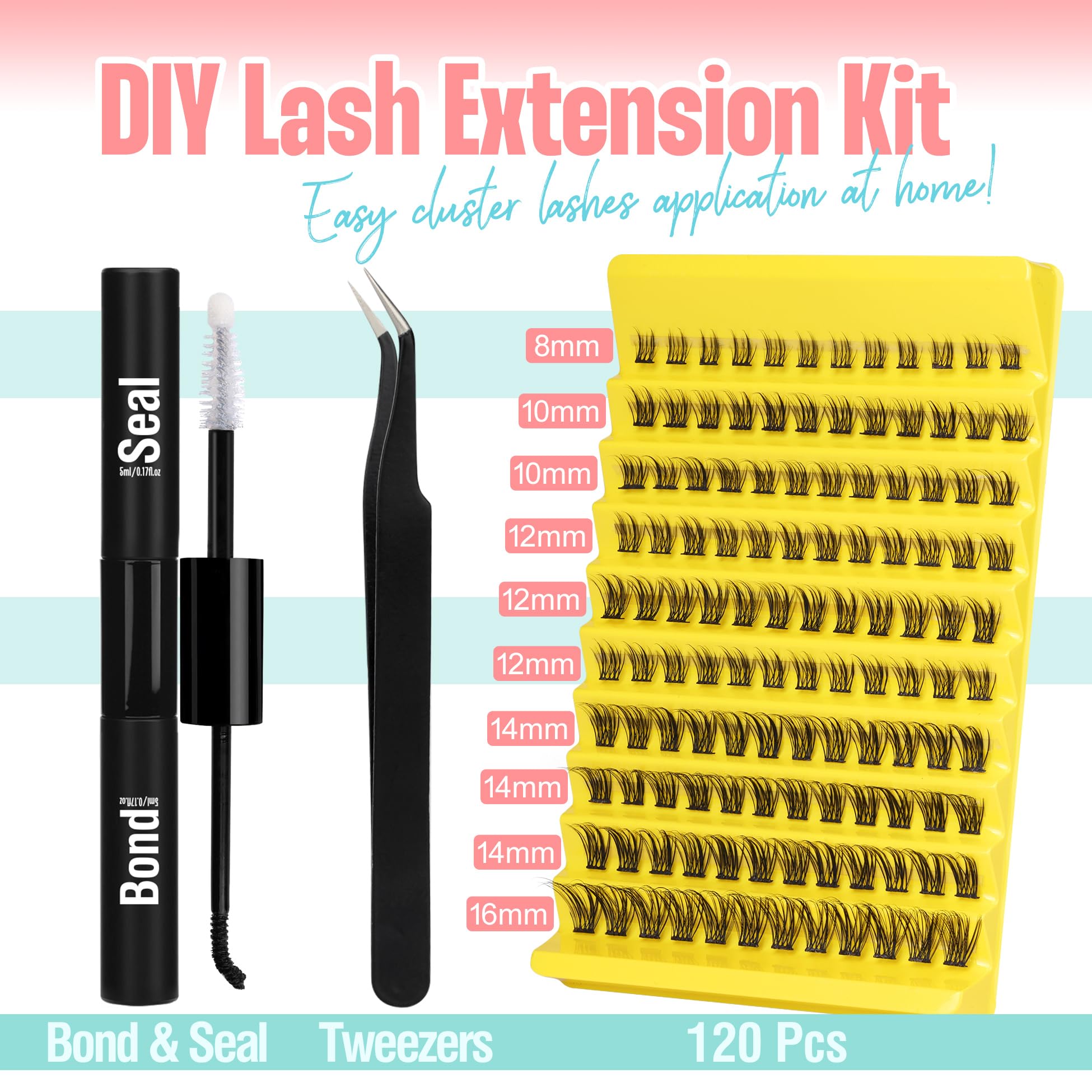 DIY Lash Extension Kit Natural Looking Cluster Lashes 120 Pcs Mixed Lengths Wispy Eyelash Clusters with Lash Bond and Seal and Eyelash Applicator Tweezers Pack by Mavphnee