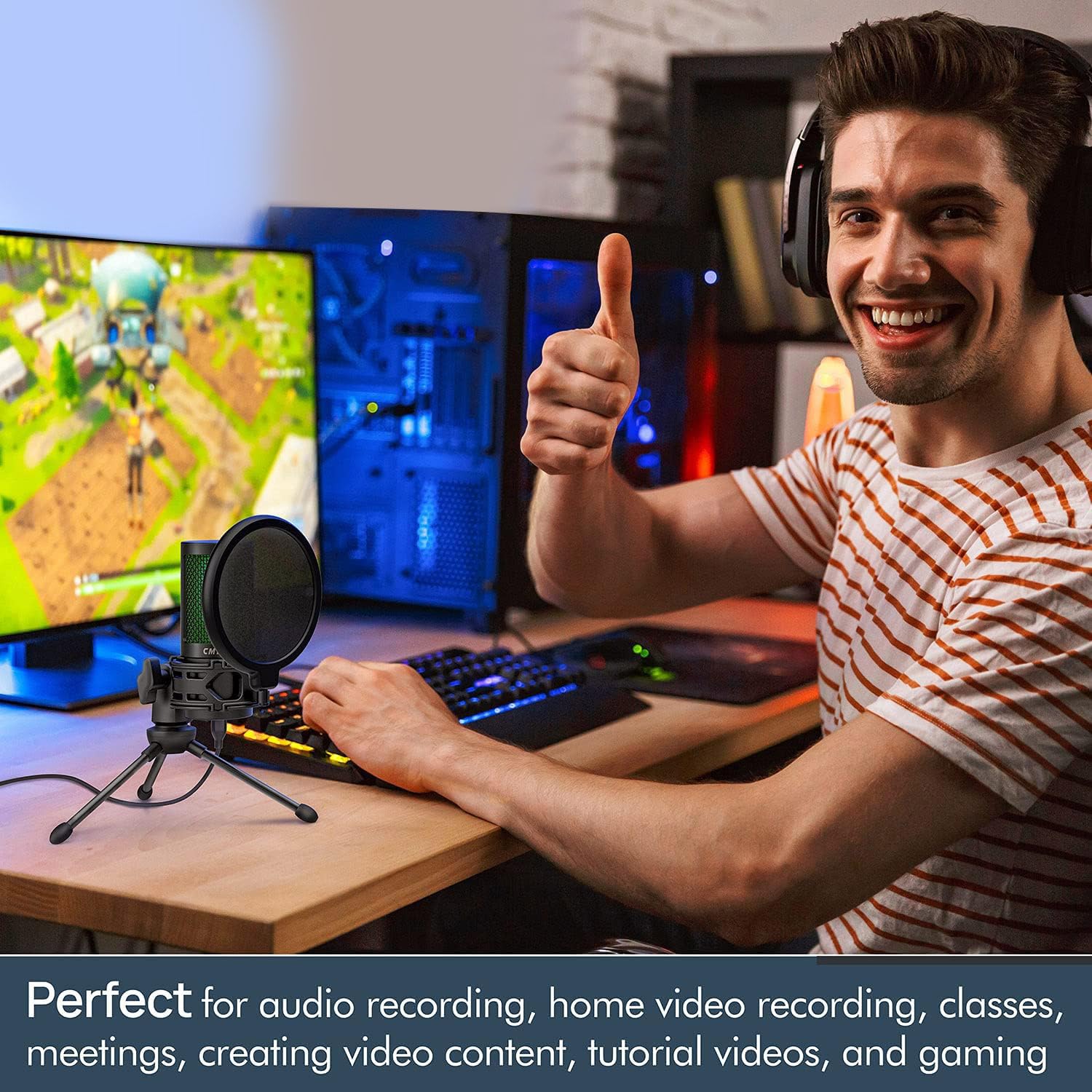 CMTECK USB Microphone, Podcast Microphone with Pop Filter & Mute Button, Compatible Desktop Computer and Laptop
