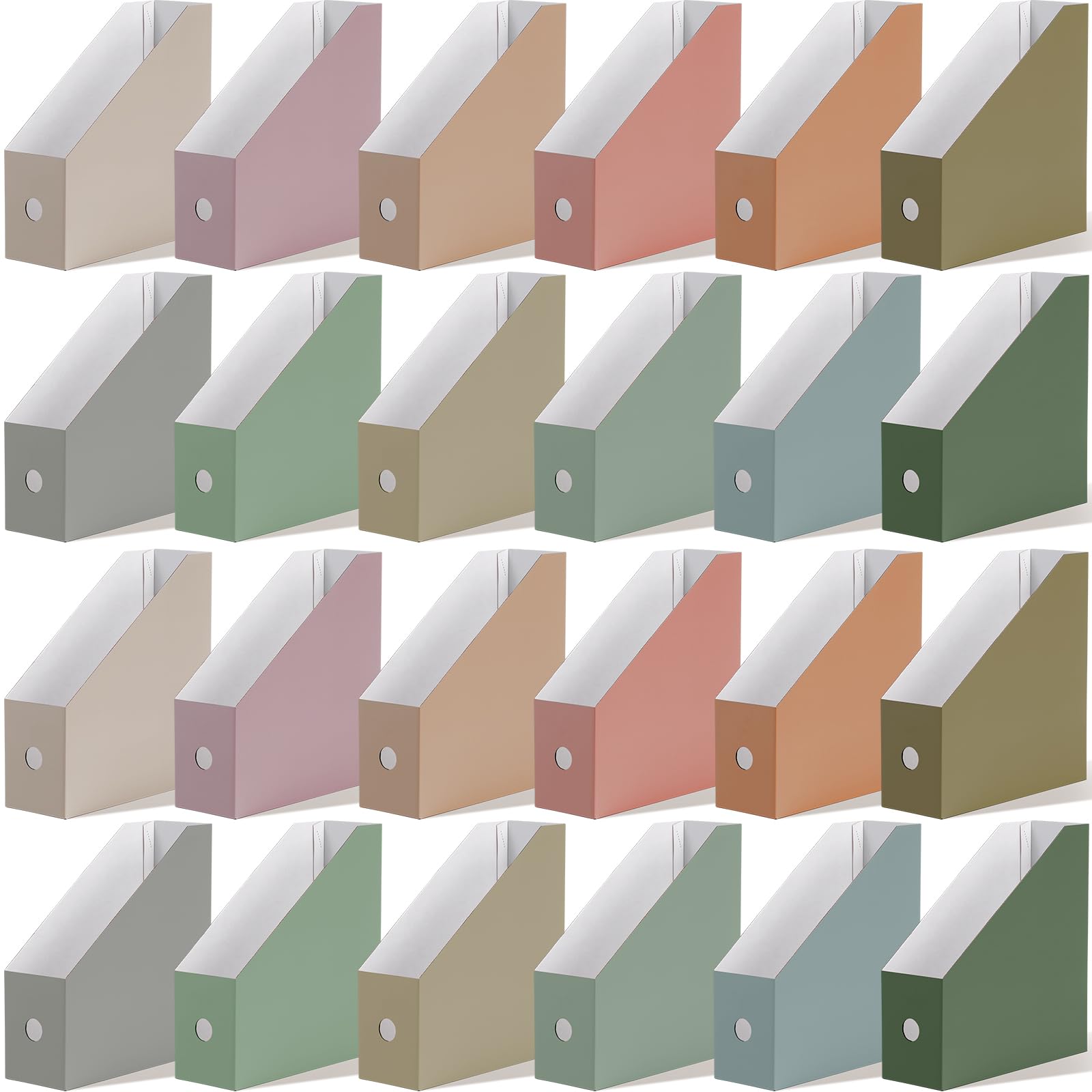Colarr 24 Pcs Coloring Cardboard Magazine File Holder Magazine File Organize Book Magazine Storage Box Folder with Label Stickers for Document Offices School 3.54'' x 10.24'' x 10.63''(Morandi Color)