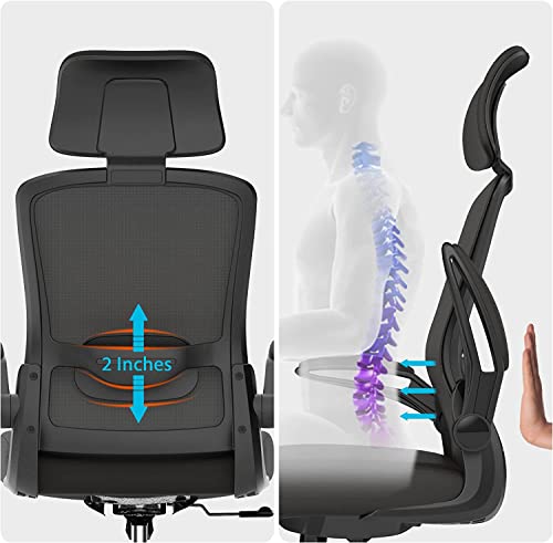 Home Office Desk Chairs, Ergonomic Office Chairs with Flip-up Armrests, Computer Desk Chairs with Lumbar Support, Office Desk Chairs with Rocking Function, Black