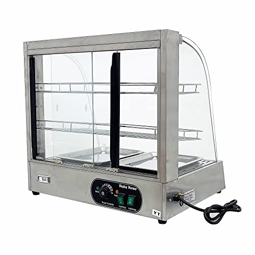 TECHTONGDA Commercial Countertop Food Display Case Electric Food Warmer Case for Pizza Dessert Food Display Cabinet 3 Tiers 700W