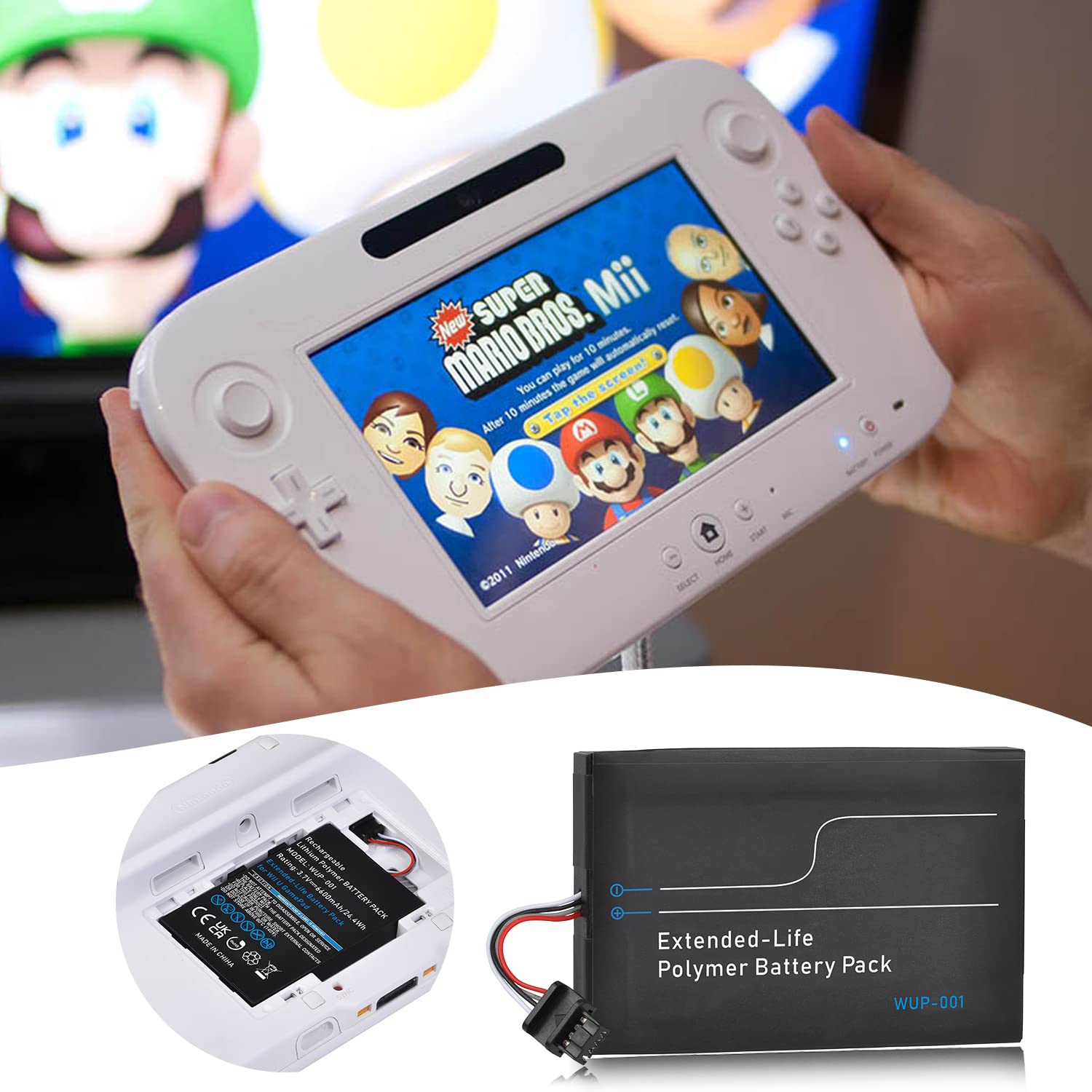 Pickle Power 6600mAh Wii U Gamepad Battery, Rechargeable Wii U Battery Replacement for Nintendo Wii U Gamepad WUP-010 WUP-012