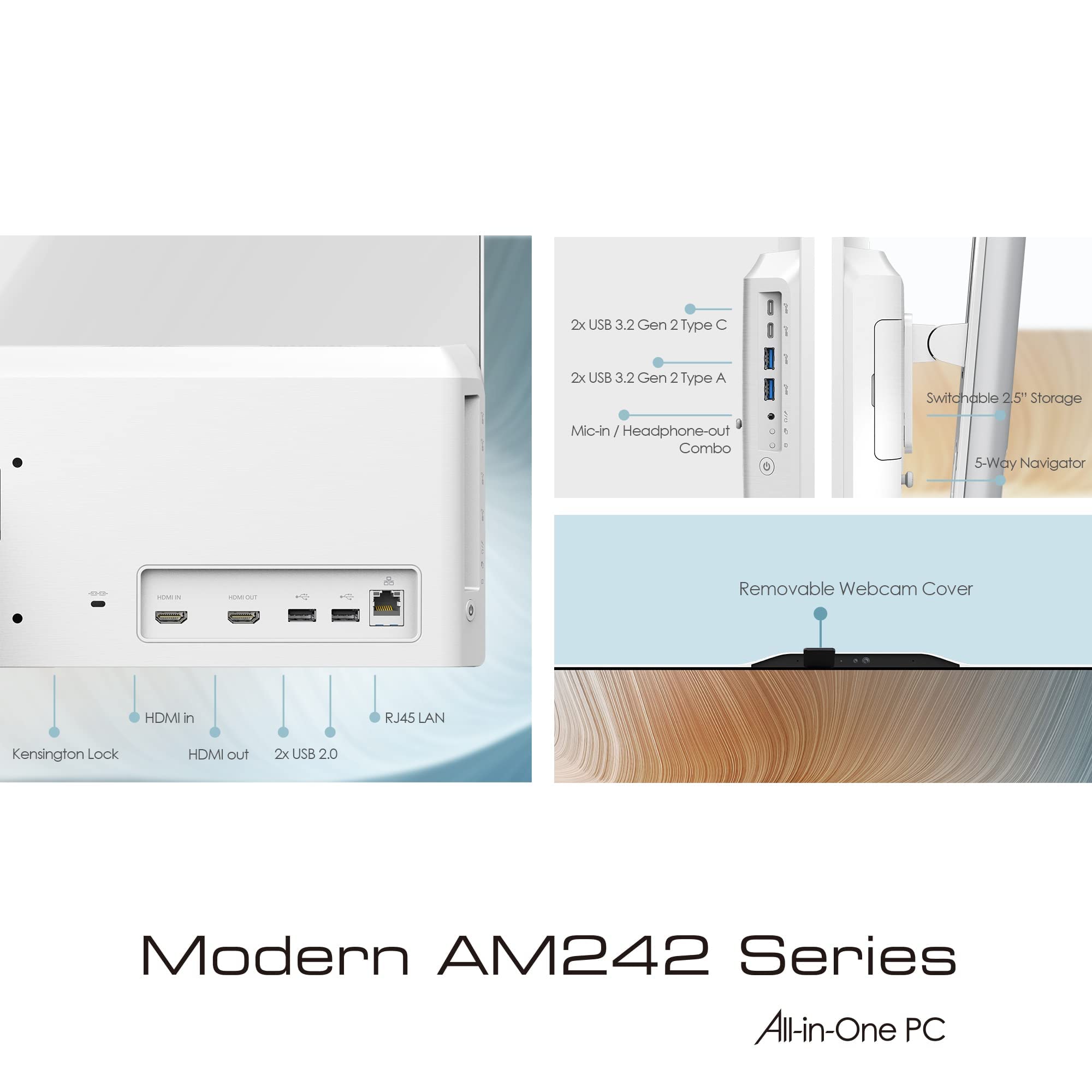 MSI Modern AM242TP AIO Desktop, 23.8" FHD Touchscreen, Intel Core i7-1165G7, 16GB Memory (Dual-CHL), 512GB SSD, WiFi 6, BT 5.1, FHD Webcam, White, Windows 11 Home (11M-873US)