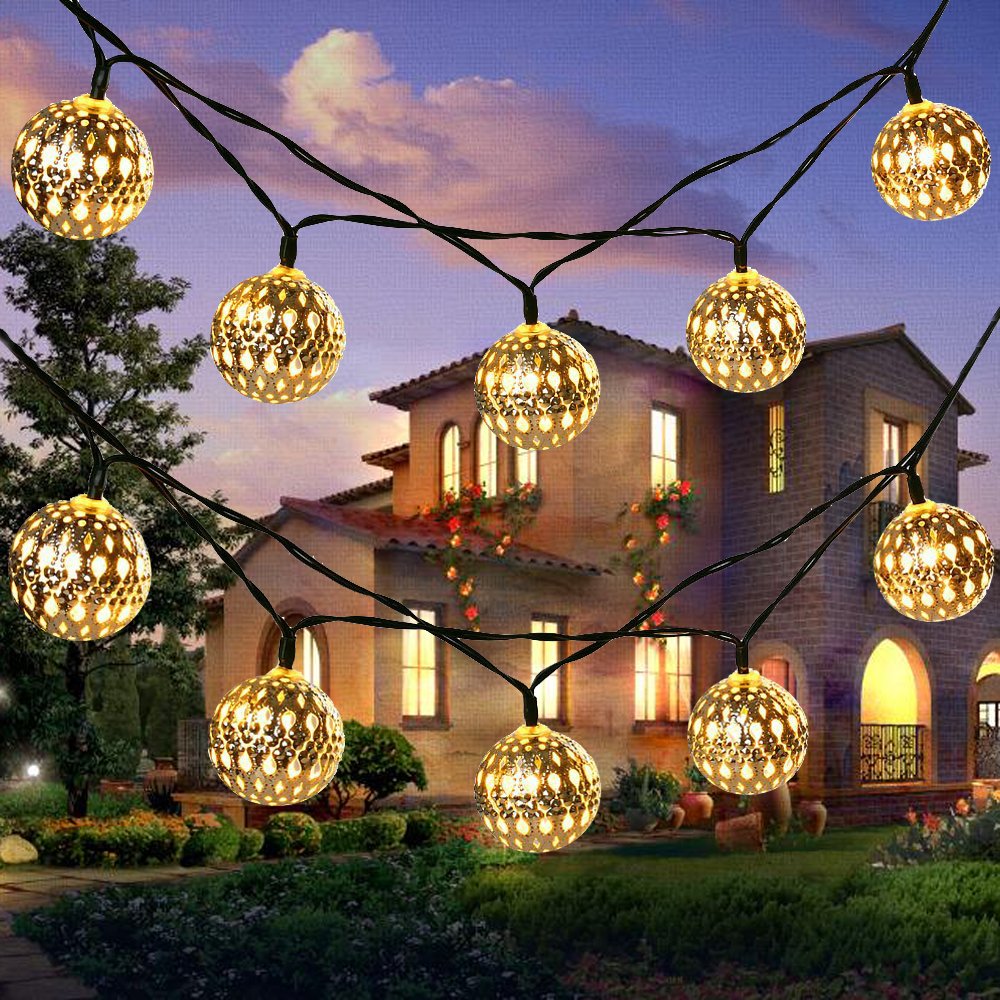 Solar String Light Outdoor, Goodia 30 LED Gold Moroccan Waterproof Warm White String Lights for Curtain,Bedroom,Patio,Lawn,Landscape,Fairy Garden,Home,Wedding,Holiday,Christmas Tree,New Year,Party