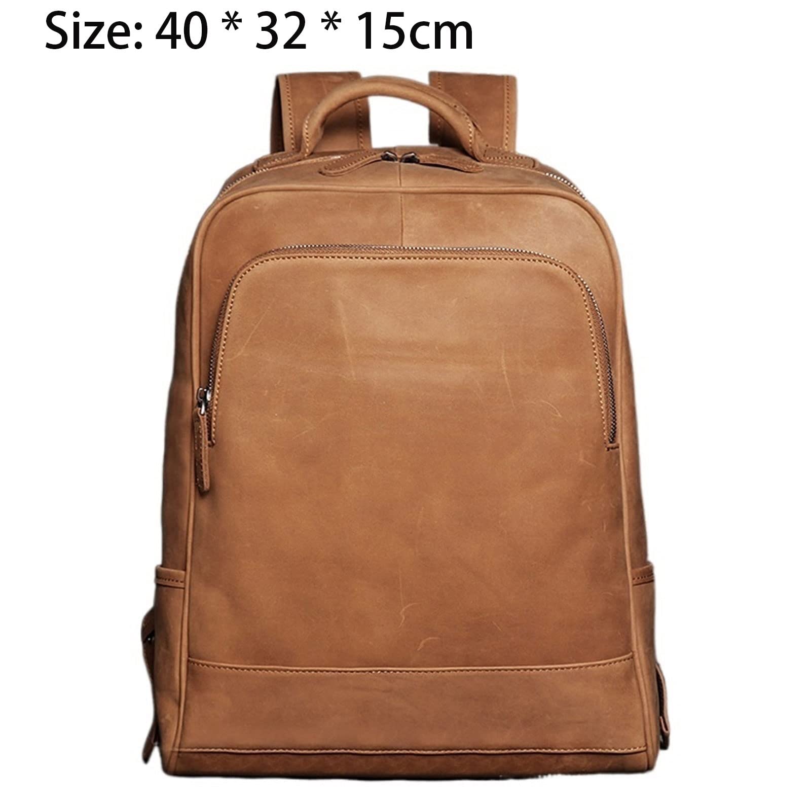 DEPILA Travel Vintage Simple Men Genuine Leather Backpack Cowhide Outdoor Travel Backpack Large Capacity Computer Bag Bag