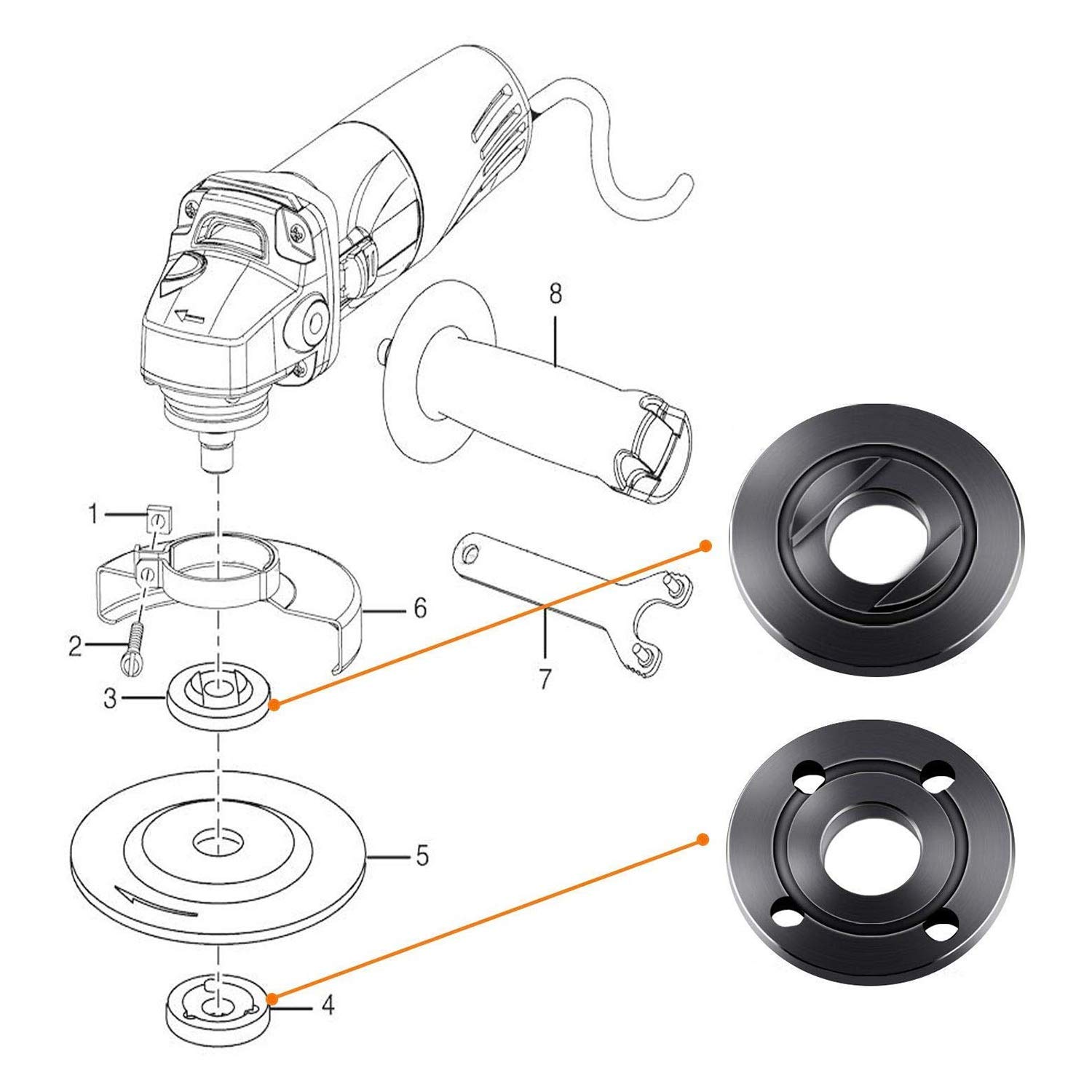 Dasing Grinder Angle Spanner Wrench Flange Nut Kit Metal Lock Nut for Dewalt Milwaukee 193465-4 Bosch Black Decker Ryobi Makita(4.5" 5" 5/8-11)