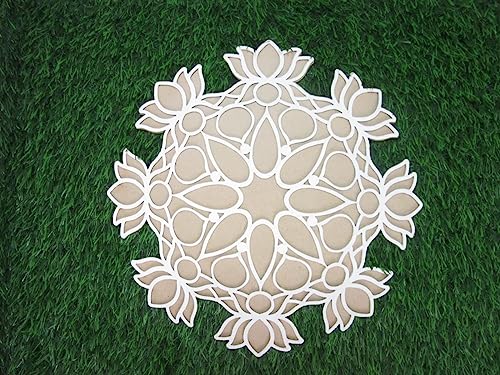 DIY MDF Readymade Round Lotus Designer Rangoli Mat Easy to Use Rangoli Template Easy to Fill Wooden MDF Rangoli Boards for Indian Traditional Festival (Size:- 12 Inches Diameter)
