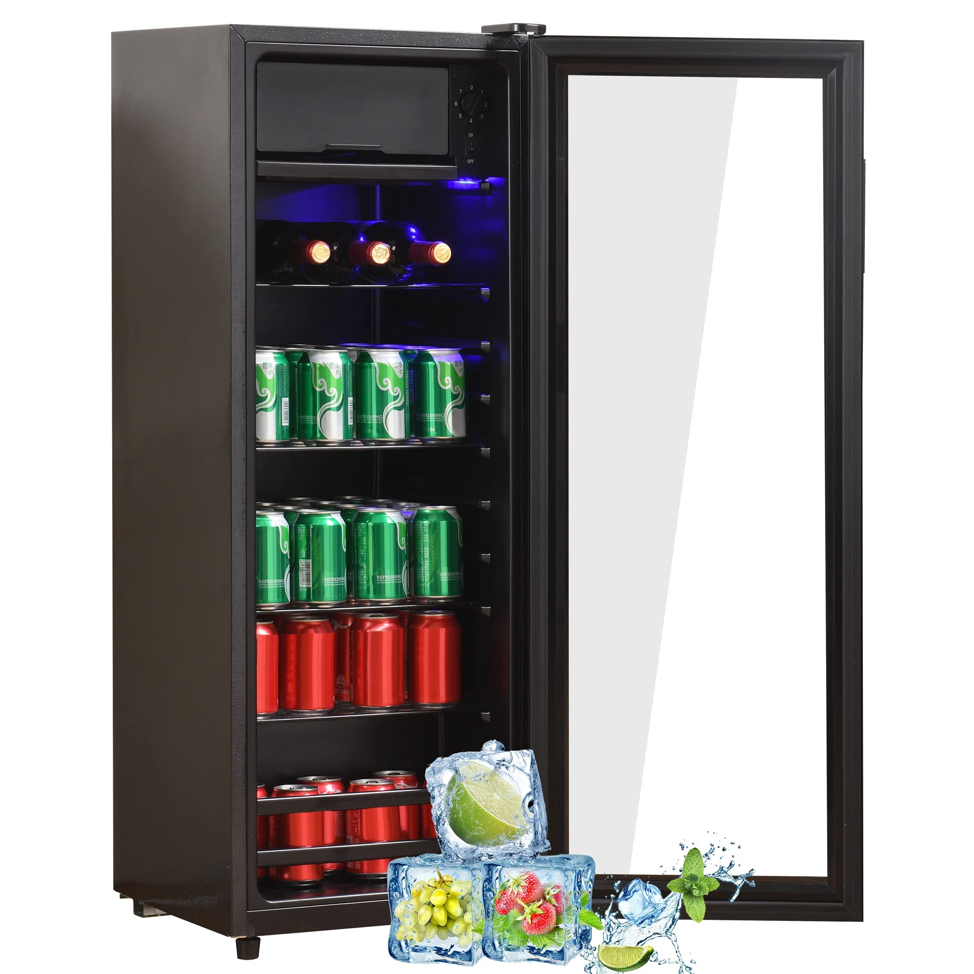 LZ LEISURE ZONE 4.5 Cu.ft Mini Beverage Refrigerator with Freezer, Up to 94 Cans of Soda, Beer or Wine, Fridge with LED Lighting, Silent, Energy-saving, Small Refrigerator for Bedroom/RV/Office