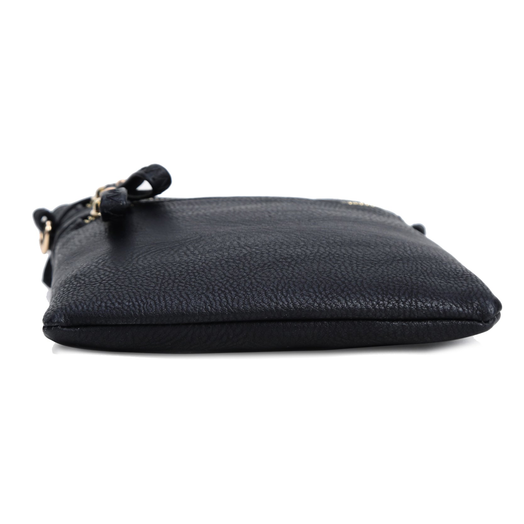 Solene Women's Faux Leather Organizer Multi Zipper Pockets With Detachable Wristlet Crossbody Bag -WU002L (Black)