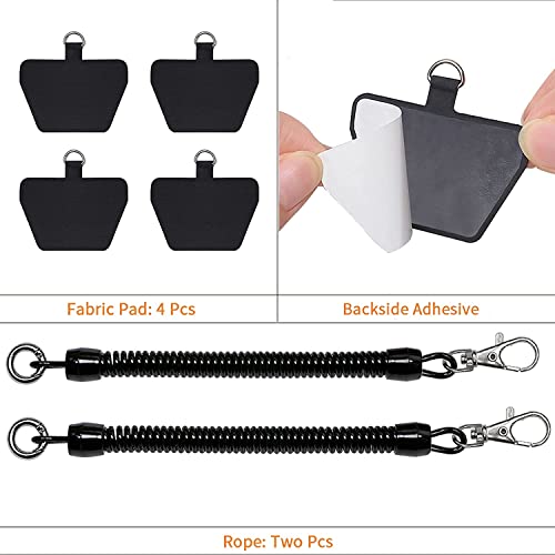 takyu Cell Phone Lanyard Tether with Patch, Universal Smartphone Wrist Strap, Including 2 Black Phone Chain Cords and 4 Transparent Phone Tether Tabs