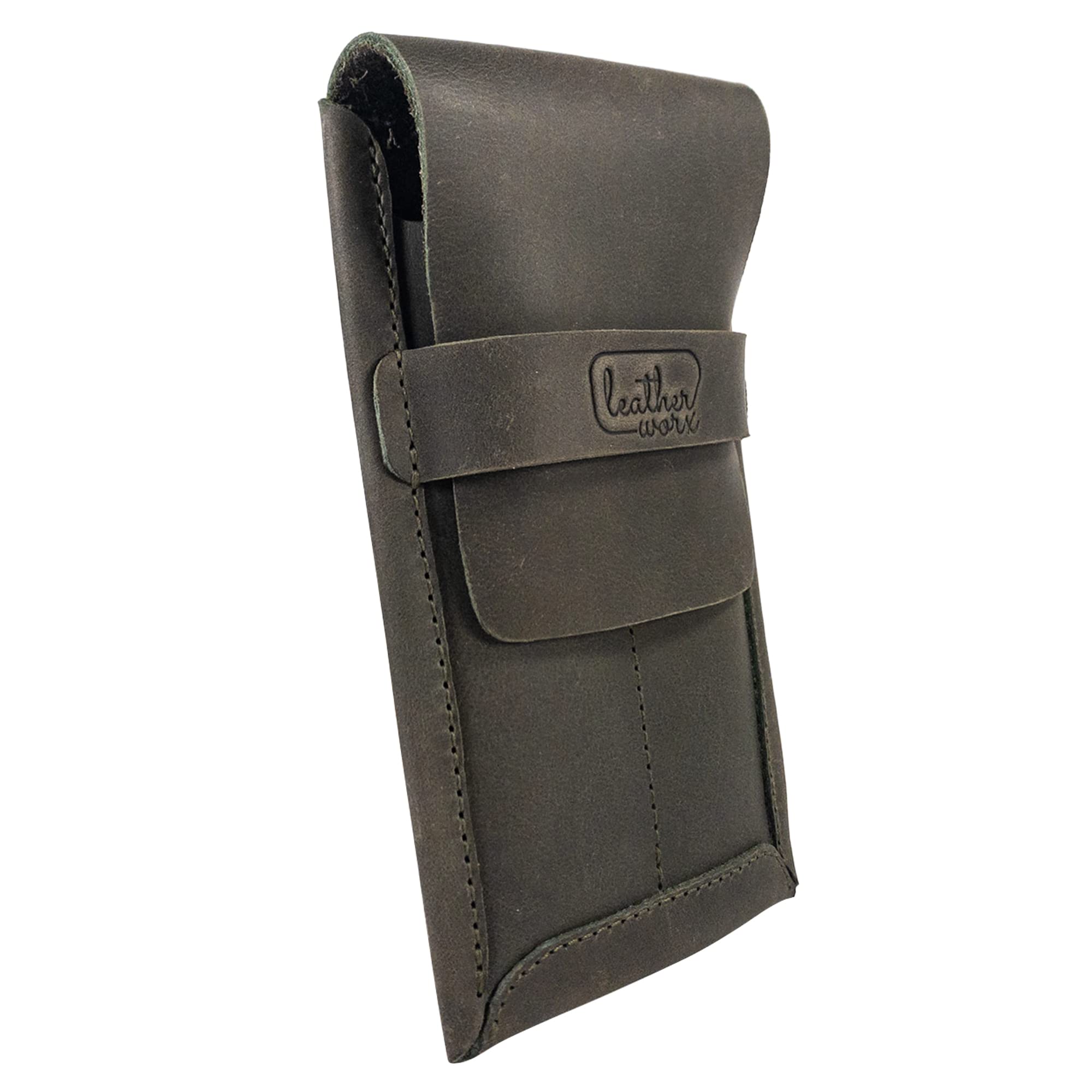 Leather Worx, Double Pen Case Handmade from Full Grain Leather (Dark Jade)