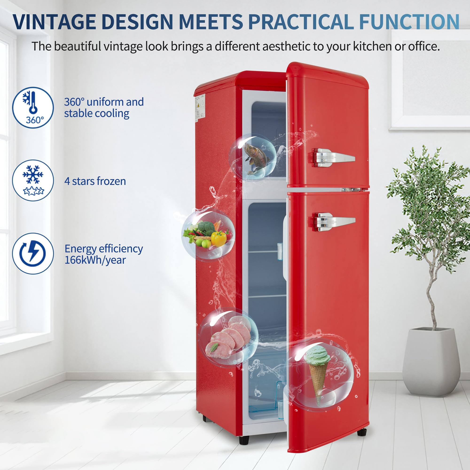 LZ LEISURE ZONE 4.5 Cu.ft Dual Zone Refrigerator, Small Refrigerator with 4-Star Freezer, 7 Temperature Settings, LED Lighting, Adjustable Shelves, Refrigerator for Bedroom/Office/Apartment, Red