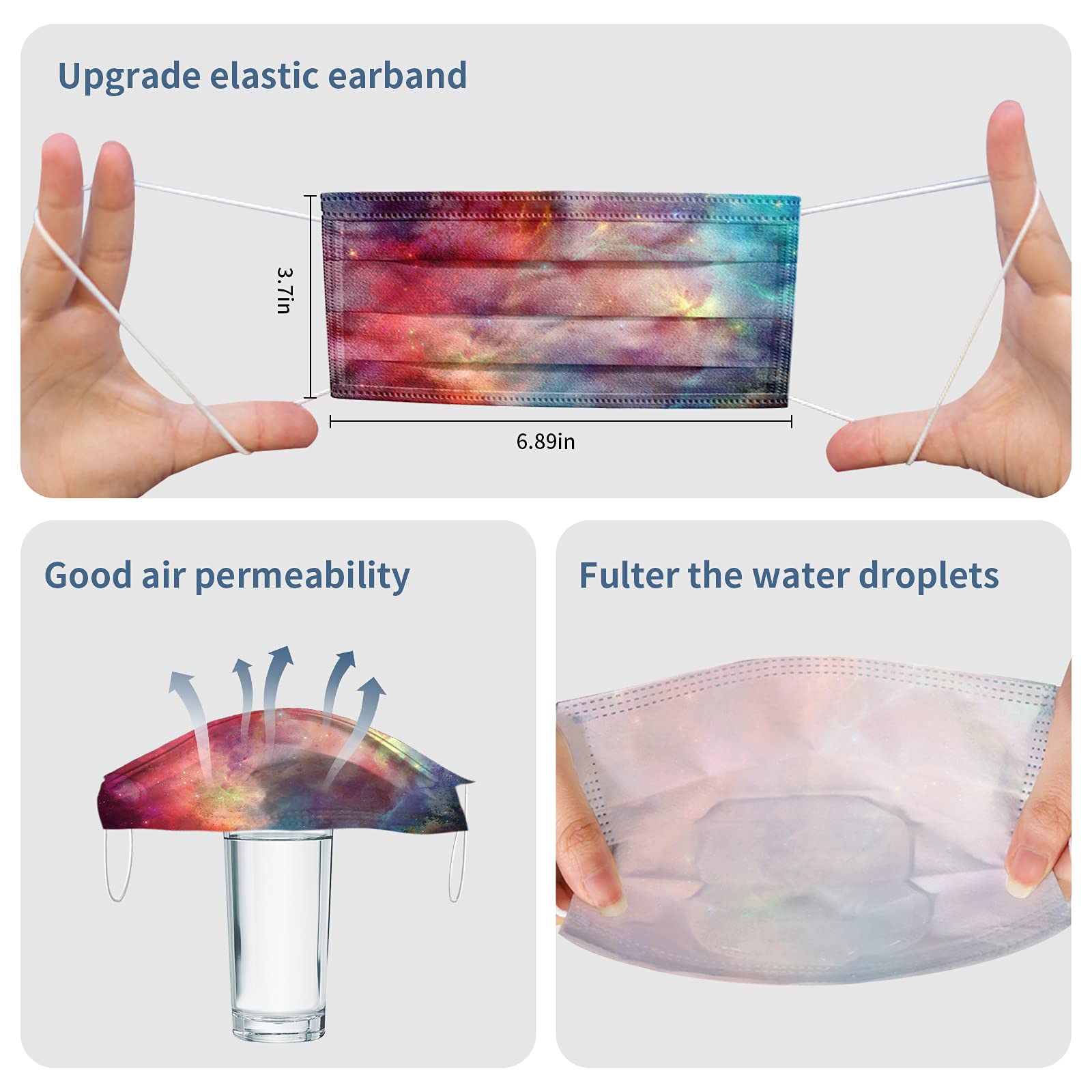 Disposable Face Mask Individually Wrapped - 50 Pcs Face Mask Non Woven Disposable 3 Ply Earloop for Men & Women