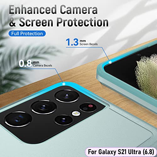 LMDAMZ for Galaxy S21 Ultra 6.8 Inch Double Layer Hybrid Military Grade Rugged Shock Resistant Drop Case with 1 PCS Magnetic Car Mount and 1 PCS HD Tempered Glass Screen Protector (Green)