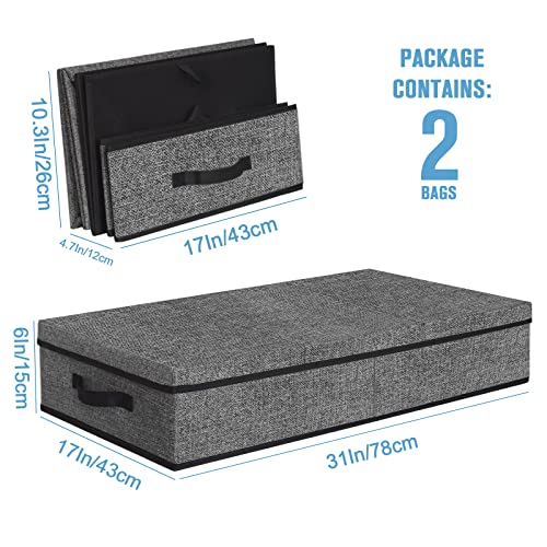 homyfort Under Bed Storage Containers Bins with Lids, Foldable Stackable Underbed Storage Boxes Organizer with 2 stury handles for Clothing, Blankets, Sweaters,sheets, Black, set of 2