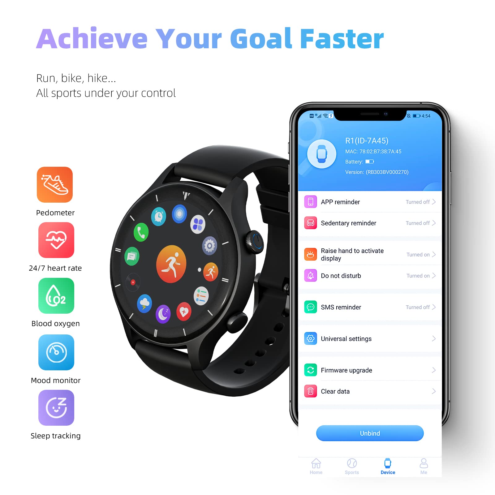 G-TiDE Smart Watch, Answer/Make Call, 300mAh Big Battery Smartwatch, VC52 Heart Rate Blood Oxygen Temperature Fitness Tracker, Bluetooth5.2 Smart Watch for Android/iOS, IP68 Waterproof, Black