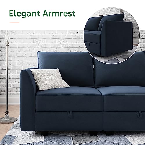 HONBAY Modular Sectional Sofa Convertible U Shaped Couch with Reversible Chaise Velvet Modular Sofa Sectional Couch with Storage Ottoman, Dark Blue