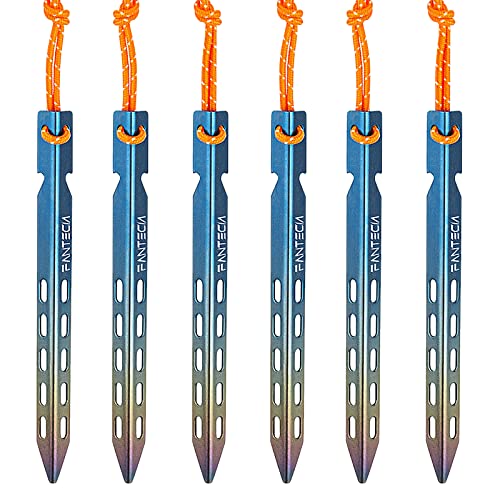FANTECIA Tent Stakes Pegs, 6 Packs Titanium Lightweight Tent Pegs, TA2 Ground Metal Heavy Duty Camping Stakes for Camping Accessories.