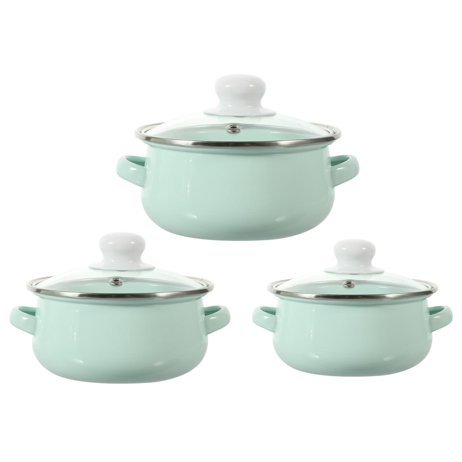 Luxshiny Enamel Stock Pot Set Enamelware Cooking Pot 3pcs Binaural Soup Pot Flat Bottom Pots with Lids Nonstick Gas Stove Cookware for Home Kitchen Restaurant Blue