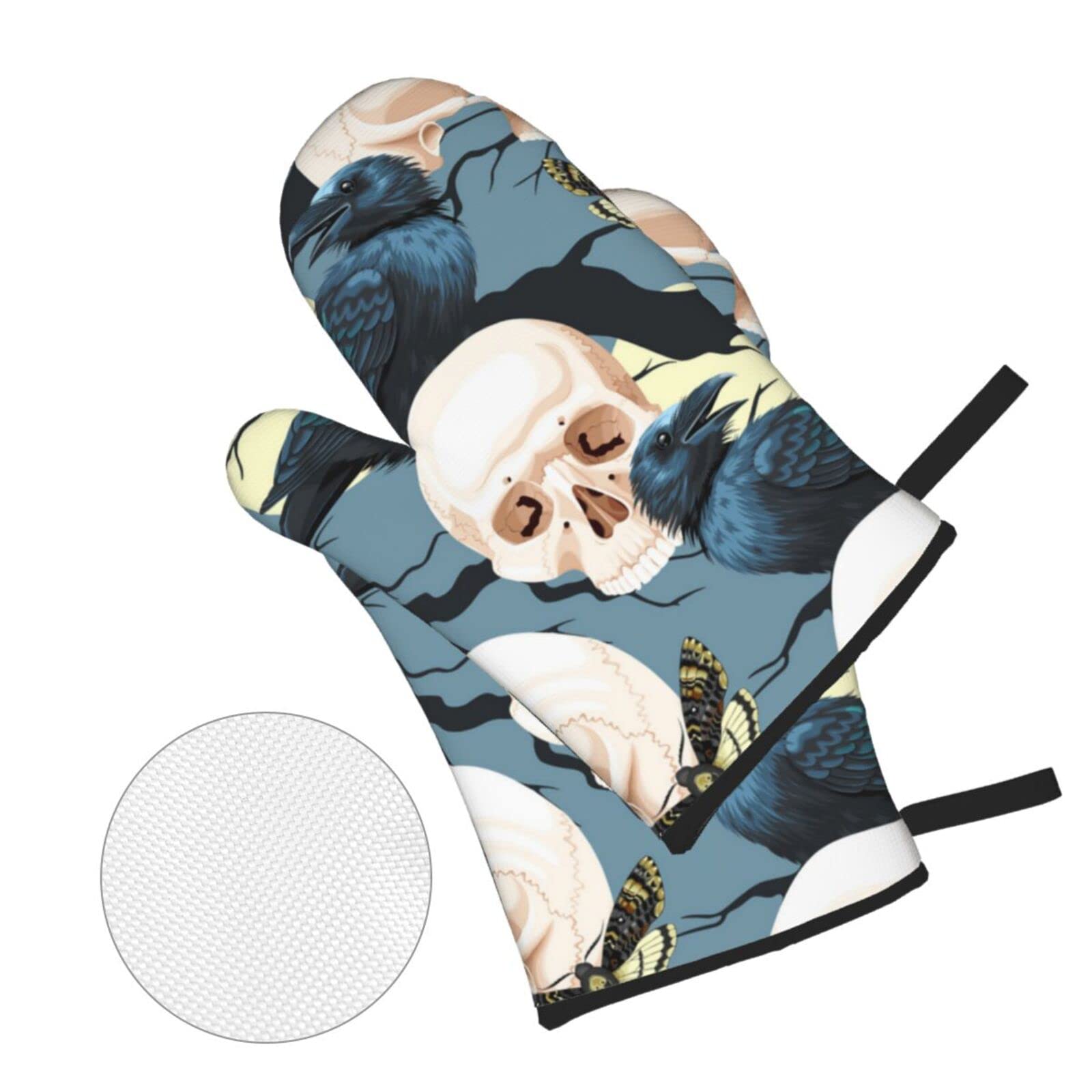 EZDNAGP 4pcs Oven Mitts and Pot Holders Sets Oven Kitchen Gloves Hot Pads for Cooking BBQ Baking Grilling - Raven Skull Bird Death Butterfly