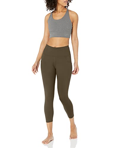 Core 10 Women's All Day Comfort High-Waist Side-Pocket Capri Yoga Legging, Olive, Small