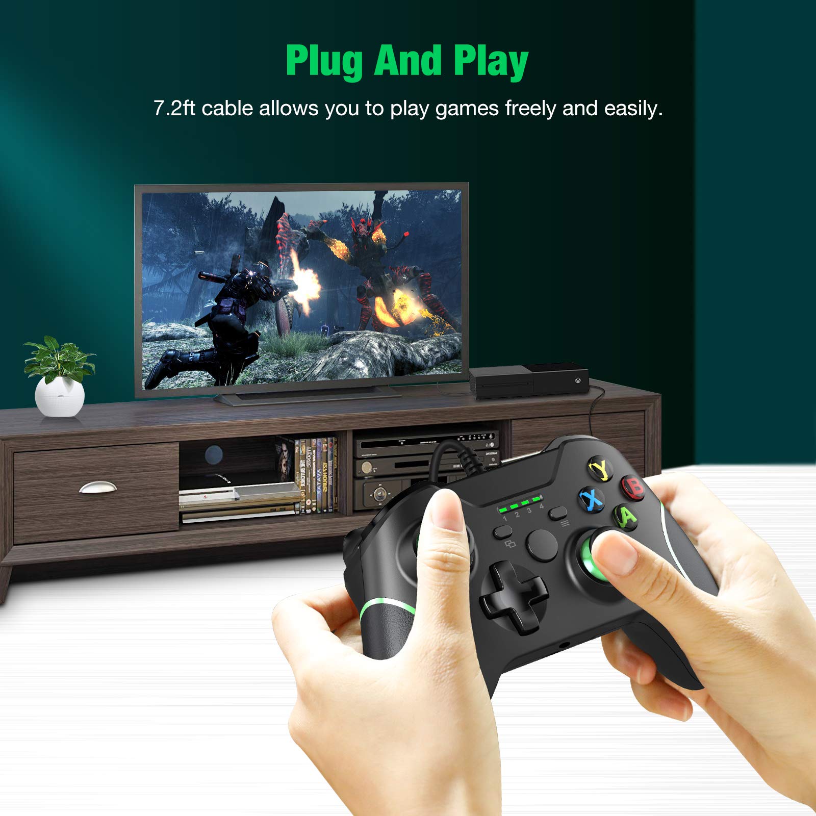 Controller for Xbox One, Wired Controller for Xbox One Gaming Controller USB Gamepad Joypad Remote with Dual Vibration Headset Jack for Xbox One/S/X/Steam/PC Windows 7/8/10 (Black)