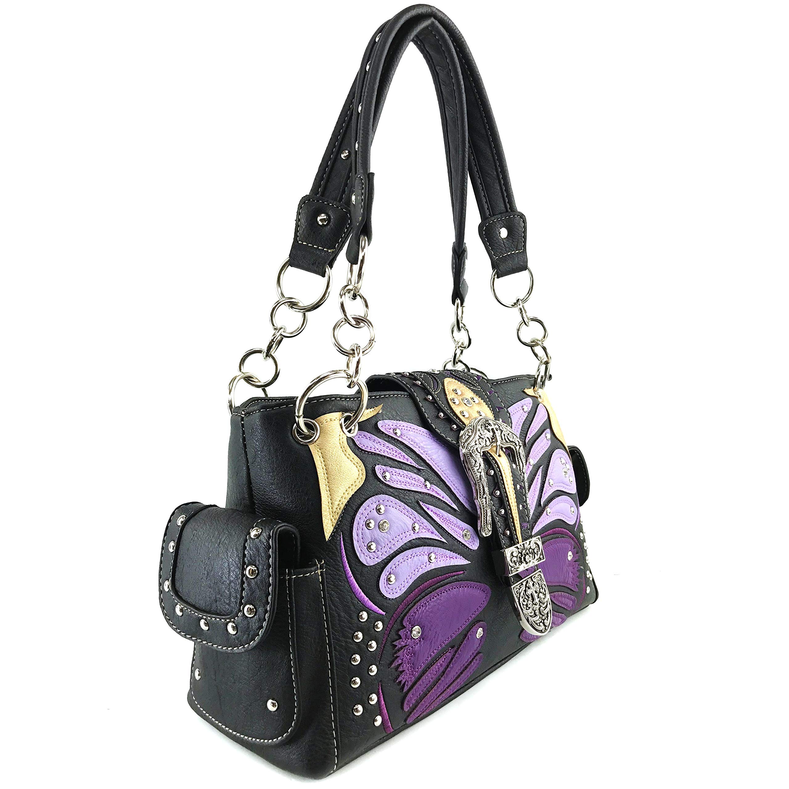 Zelris Buckle Abstract Butterfly Artwork Women Conceal Carry Handbag Wallet Set (Purple)