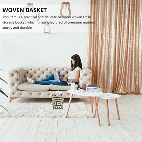 Ipetboom Bamboo Woven Waste Basket: Decorative Trash Basket Farmhouse Round Trash Can Rattan Garbage Bin Wicker Laundry Basket for Bathroom Kitchen Home Office