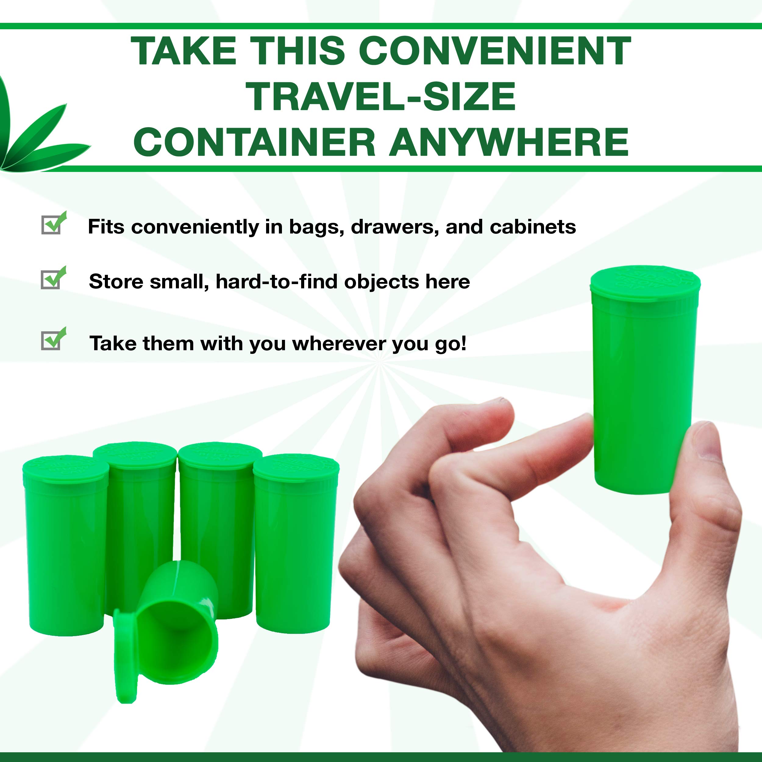Emerald Mountain Supplier Pop Top Dram Containers | Durable Airtight Multipurpose Storage | Herb and Pill Organizer - 13 Dram (Green, 320 Count (Pack of 1))