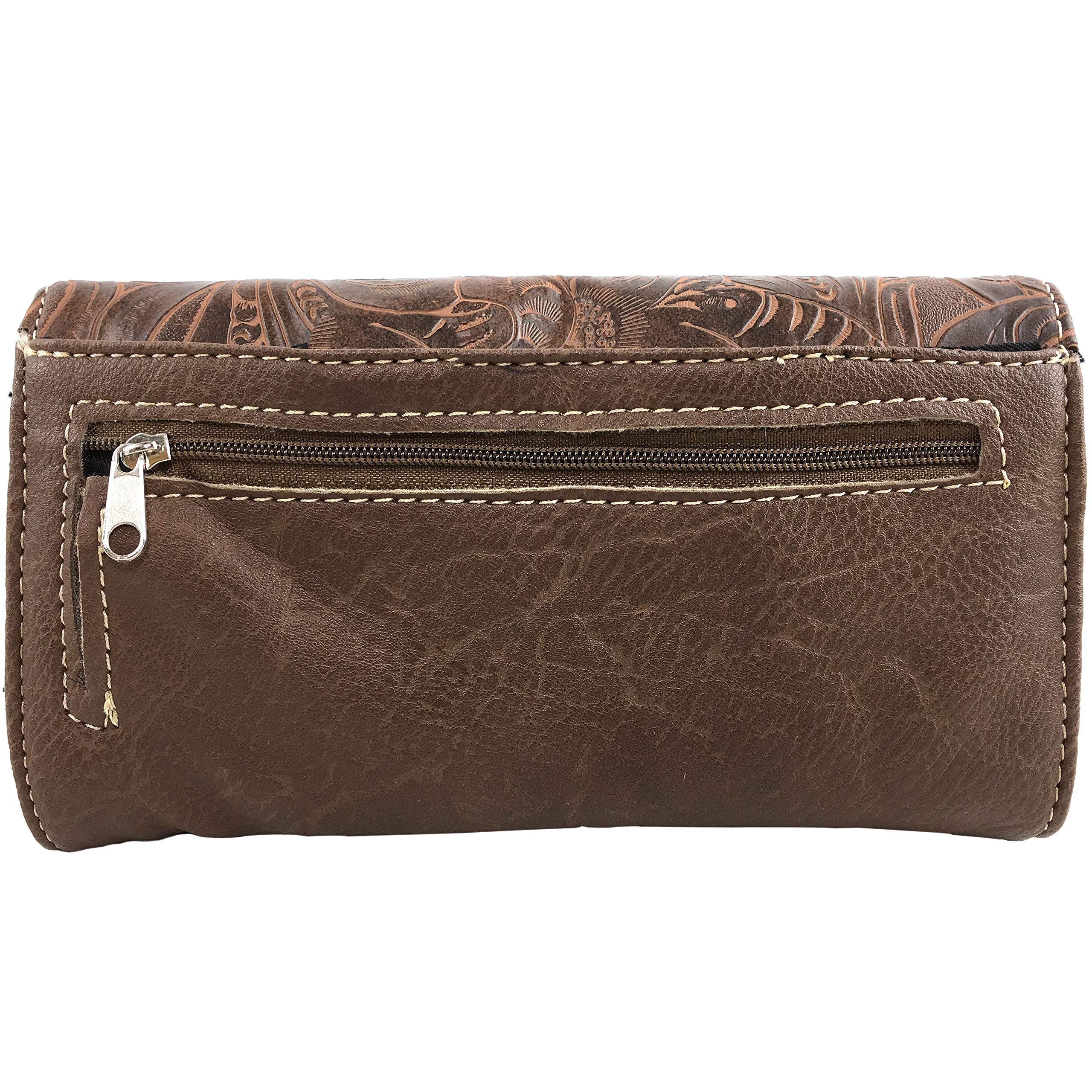 Zelris Turquoise Rhinestone Cross Western Women Crossbody Wrist Trifold Wallet (Brown)