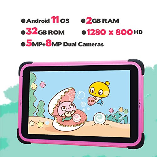 CWOWDEFU Kids Tablet Android 11 Tablet for Kids Children's Tablet COPPA Certified, 32GB ROM 2GB RAM Touch Screen Child Toddler Tablets Pink Blue