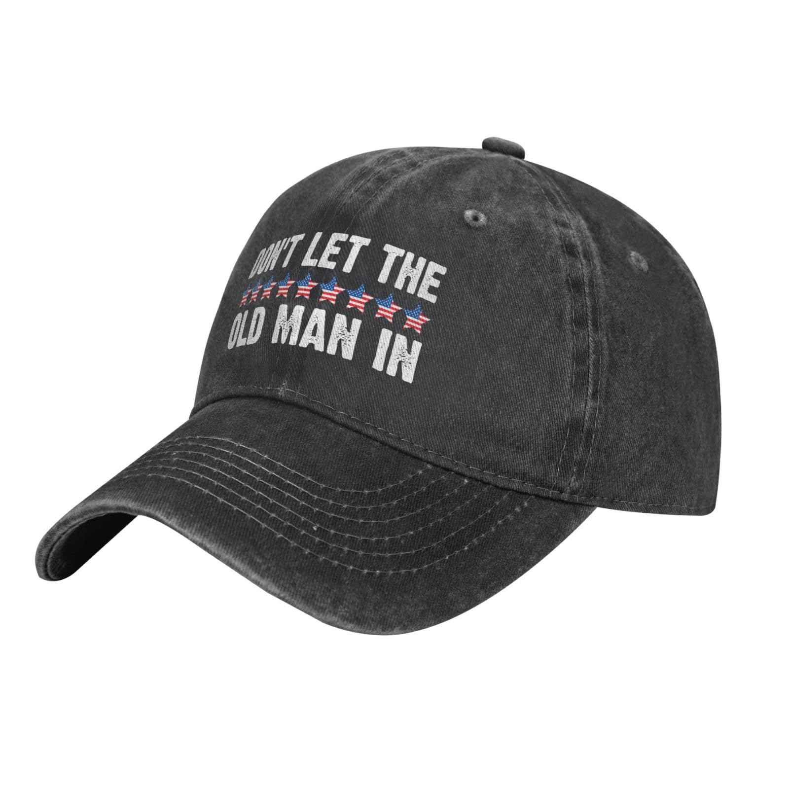 Generic Don't let The Old Man in Vintage American Flag Hat Vintage Washed Cap Adjustable Strap for Men Women t Shirt tee Shirts Flag, Black 1
