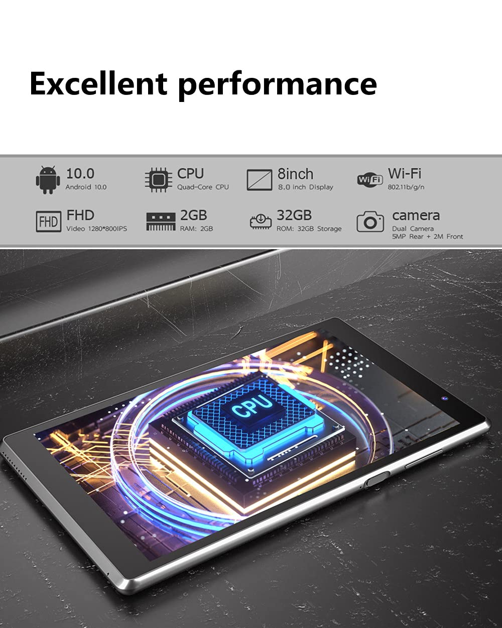 Tablet Android 11 Tablets, 8 inch Tablet 2GB RAM, 32GB ROM Support 512GB Expand Computer Tablet PC, Quad-Core Processor, IPS Touch Screen, 2+5MP Dual Camera, 4300mah Battery, Wifi Tableta (Black)