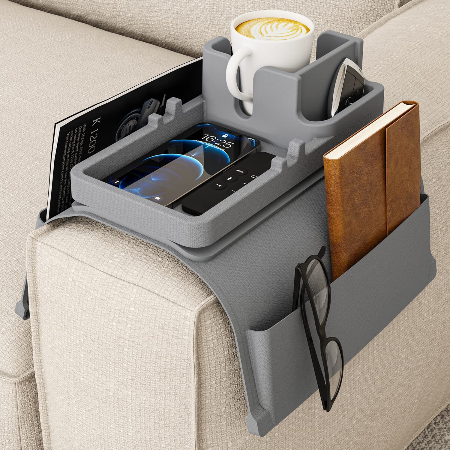 Couch Cup Holder, Couch Arm Tray, Portable Couch Drink Holder Couch Accessories Suitable for Sofa Armrest (Gray)