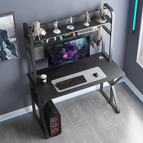 Chnnmbrn Gaming Desk with Pegboard,Large PC Table Computer Desk with Shelves,Multifunctional Workbench,Home Office Desk, Study Writing Workstation