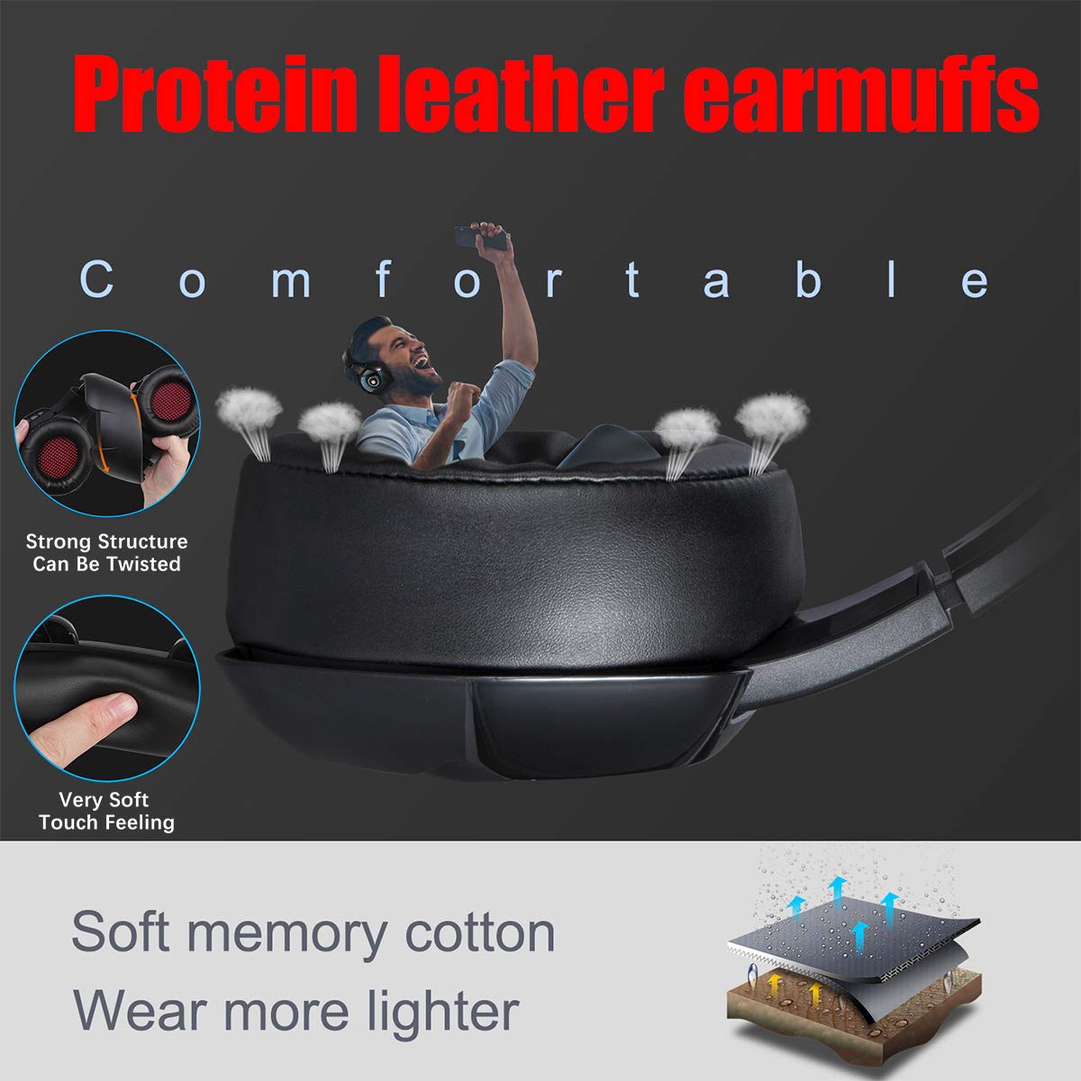 Clevo Gaming Headset, PC Headphone with Microphone Stereo Sound for PS4 Xbox One PC Noise Cancelling Over-Ear Headphones with Mic 3.5mm Jack Volume Control LED Light
