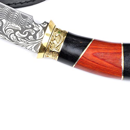 Damascus Steel Straight Knife Fixed Blade Knife with Wood Handle+Sheath for Outdoor Survival, Hunting,Camping,Fishing
