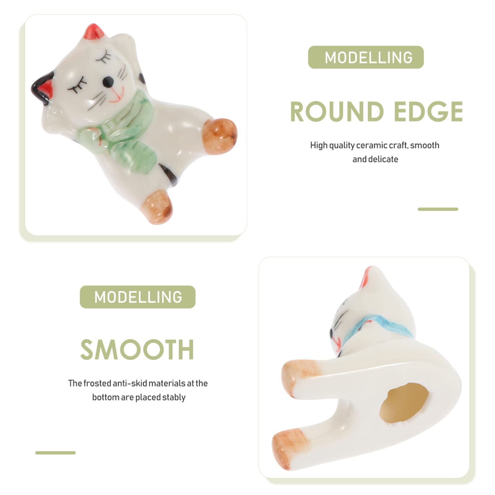 Hemoton 5pcs Chopsticks Rests,Cute Cat Chopsticks Rest Ceramic Chopsticks Holder Rack for Dinner Fork Spoon Knife Tableware