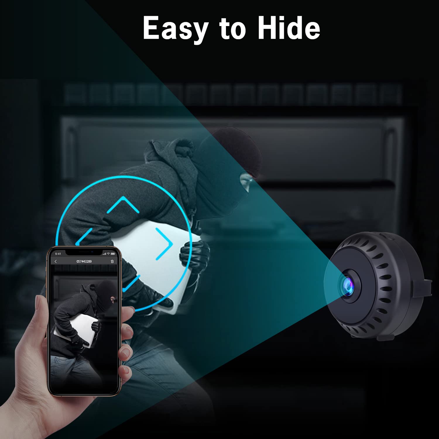 GAUYREU Hidden Cameras for Home Security, Full HD Mini Spy Camera Wi-Fi Wireless Cam, Small Nanny Camera with Remote View, Night Vision, Bulit-in Battery Tiny Spy Cam Indoor/Outdoor