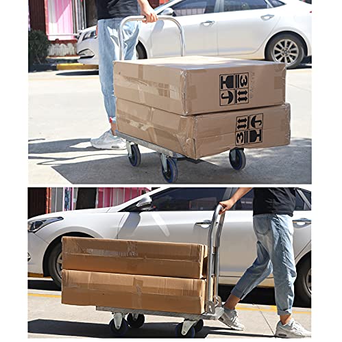 Generic Flatbed Hand Cart Metal Platform Truck with 360 Degree Swivel Wheels and Foldable Handle for Iron Items Transport Large Load Capacity Push Cart Heavy Duty Flatbed Cart (Size : 90 * 60)
